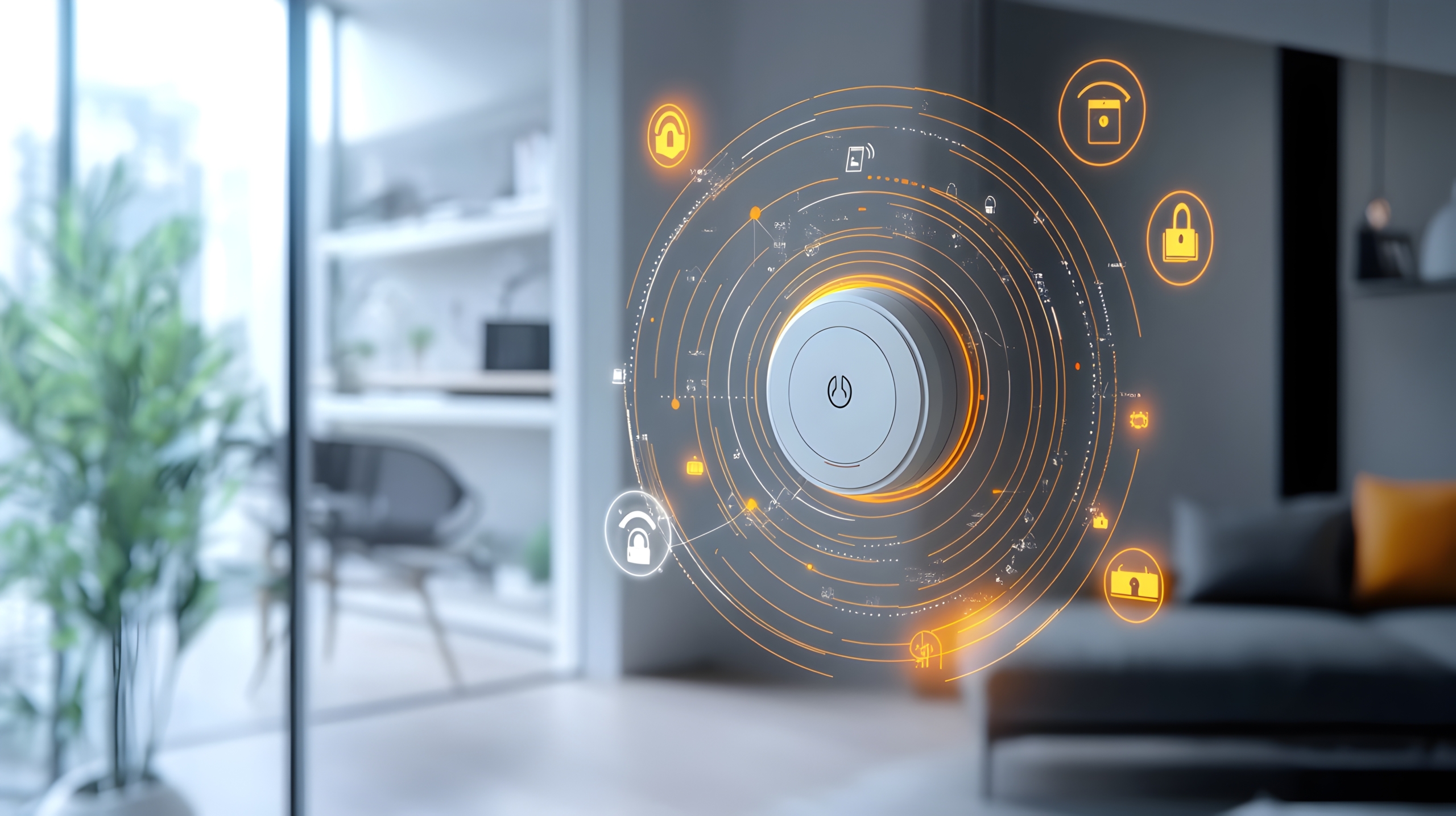 Photograph showcasing the setup and of a smart home alarm system via a ...